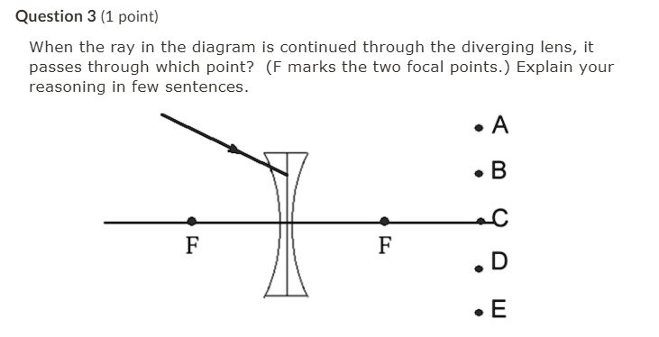 SOLVED: Question 3 (1 point) When the ray in the diagram is continued ...