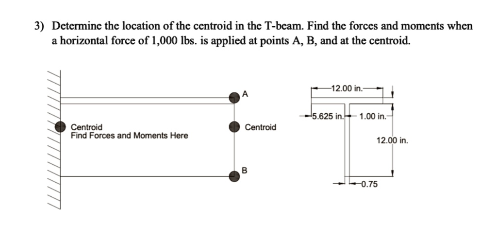 3) Determine the location of the centroid in the T-beam. Find the forces and moments when a ...