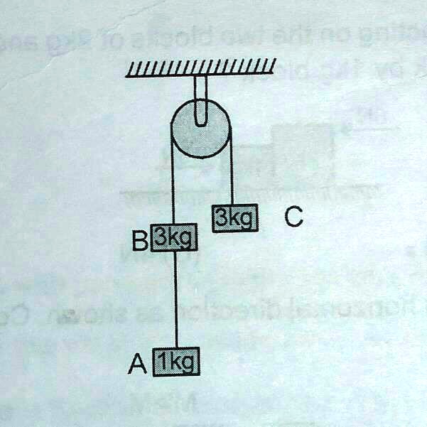 A 1kg B 3kg 3kg C