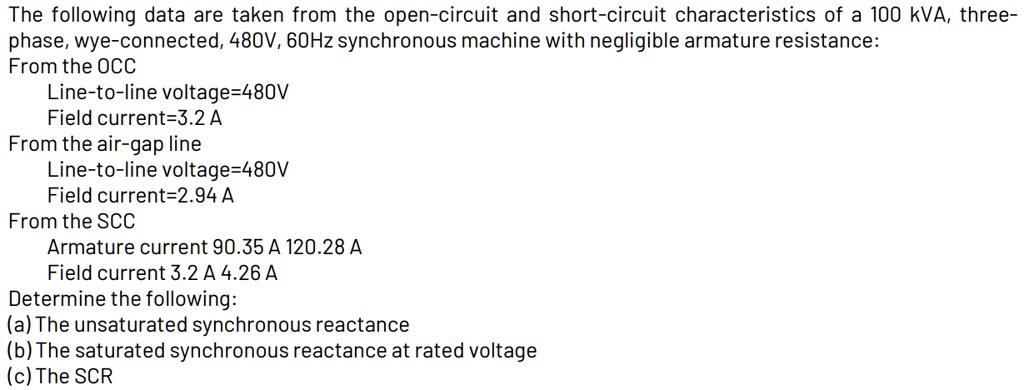SOLVED: The following data are taken from the open-circuit and short-circuit characteristics of ...