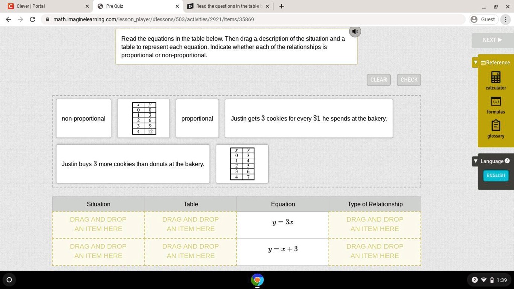 Read the equations in the table below. Then drag a...