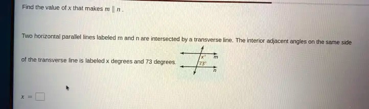 Find the value of x that makes m || n. Two horizontal parallel lines labeled m and n are ...