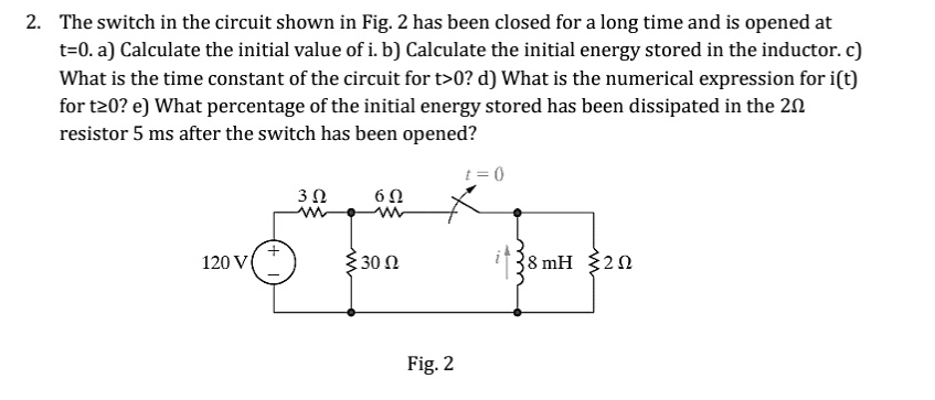SOLVED: 2. The switch in the circuit shown in Fig. 2 has been closed ...