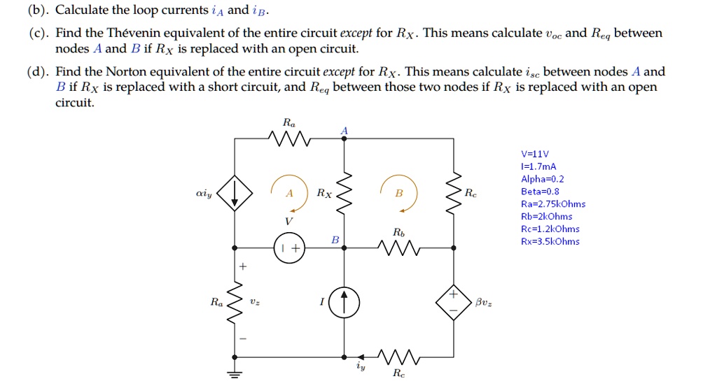 SOLVED: b) Calculate the loop currents iA and iB. c) Find the Thevenin ...