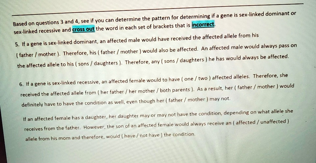 Solved Gene Is Sex Linked Dominant Or For Determining If A Question 3 And 4 See If You Can