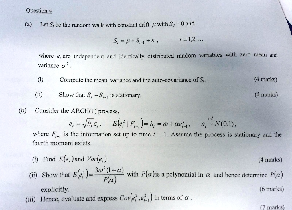 SOLVED: Let S be the random walk with constant drift, with S0 = 0 and St = p + St-1 + Îµt, t = 1 ...