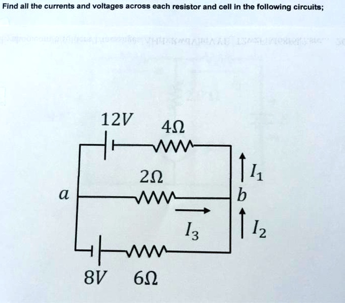 SOLVED: Find all the currents and voltages across each resistor and ...