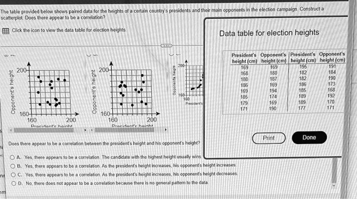 SOLVED: The table provided below shows paired data for the heights of a ... SOLVED: The table provided below shows paired data for the heights of a ...
