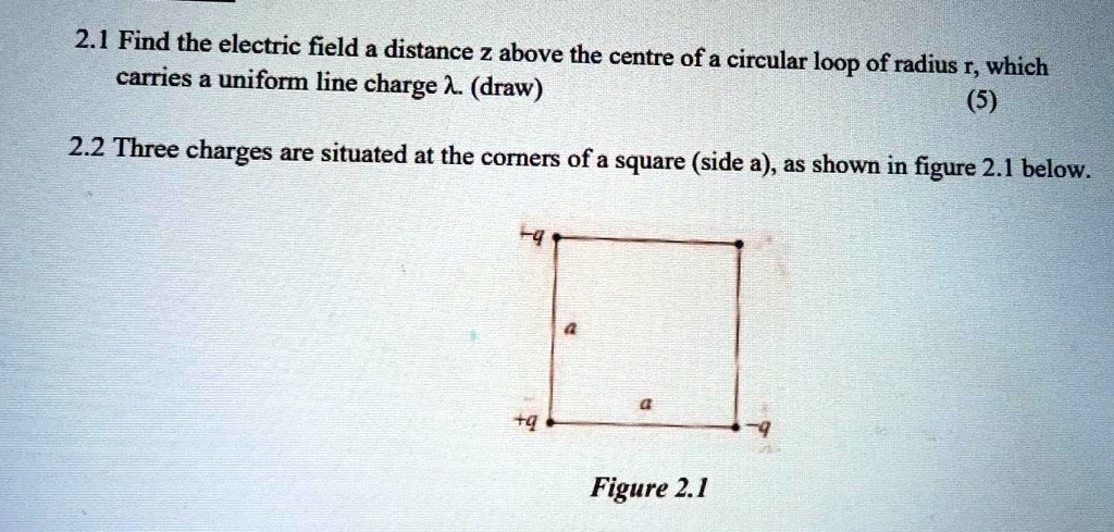 SOLVED: 2.1 Find the electric field a distance 2 above the centre of a circular loop carries a ...