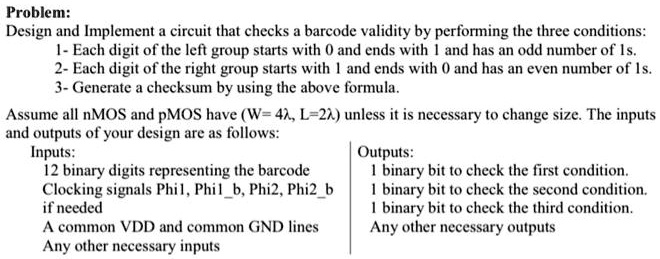 Solved Problem Design And Implement A Circuit That Checks A Barcode 5242