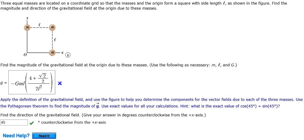SOLVED: Three equal masses are located on coordinate grid so that the masses and the origin form ...