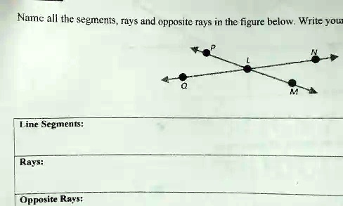SOLVED: Name all the segments, rays, and opposite rays in the figure below. Write your answers ...