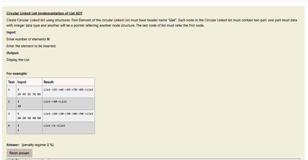 Solved Circular Linked List Implementation Of List Adt Create A Circular Linked List Using 3866