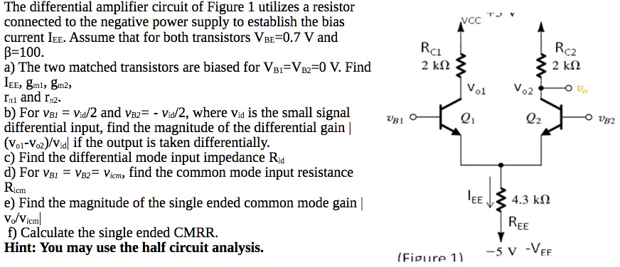 SOLVED: The differential amplifier circuit of Figure 1 utilizes a resistor connected to the ...