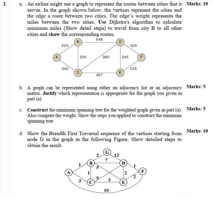 2. a. An airline might use a graph to represent the routes between ...