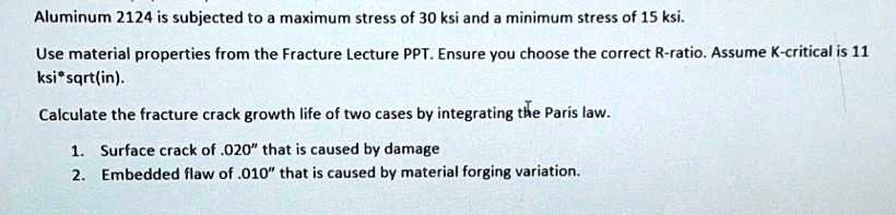 SOLVED: Aluminum 2124 is subjected to a maximum stress of 30 ksi and a ...