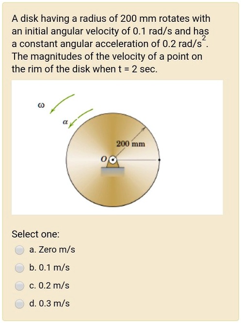 Solved A Disk Having A Radius Of 200 Mm Rotates With An Initial Angular Velocity Of 01 Rads