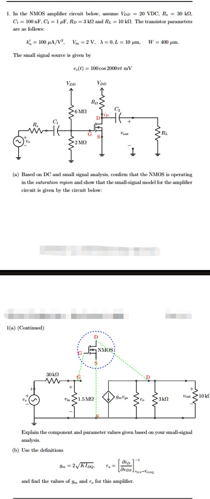 In the NMOS amplifier circuit below, assume Vpp = 20 VDC, R1 = 30 kÎ ...