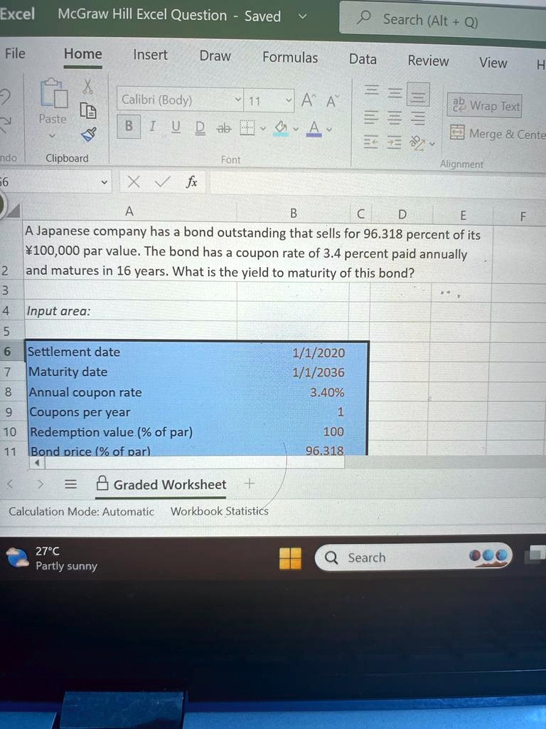 Texts: Excel McGraw Hill Excel Question - Saved OSearchAlt+Q File Home ...