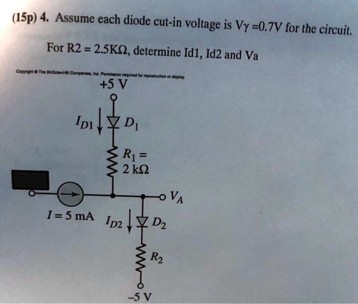 Assume each diode cut-in voltage is V=0.7V for the circuit. For R2=2.5K, determine Id1, Id2, and ...