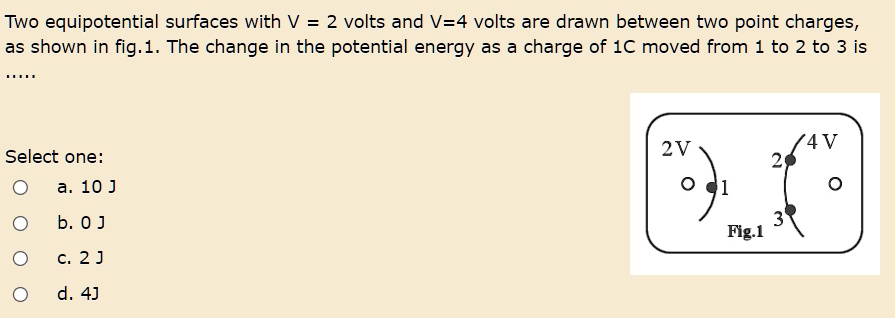 SOLVED: Two equipotential surfaces with V = 2 volts and V = 4 volts are ...