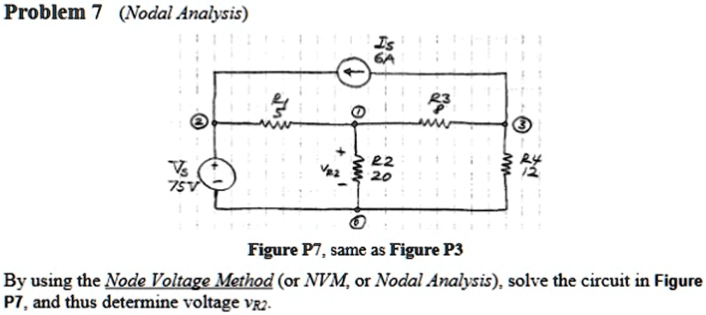 SOLVED: Problem 7 (Nodal Analysis) Is 6A 23Î© e2 = 20V Vs = 75V Va2 ...