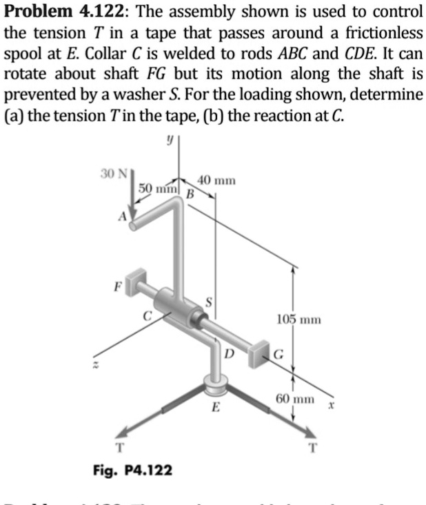 Problem 4.122: The assembly shown is used to control the tension T in a ...
