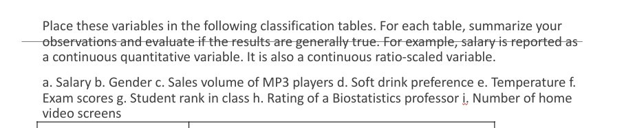 SOLVED: Place these variables in the following classification tables. For each table, summarize ...