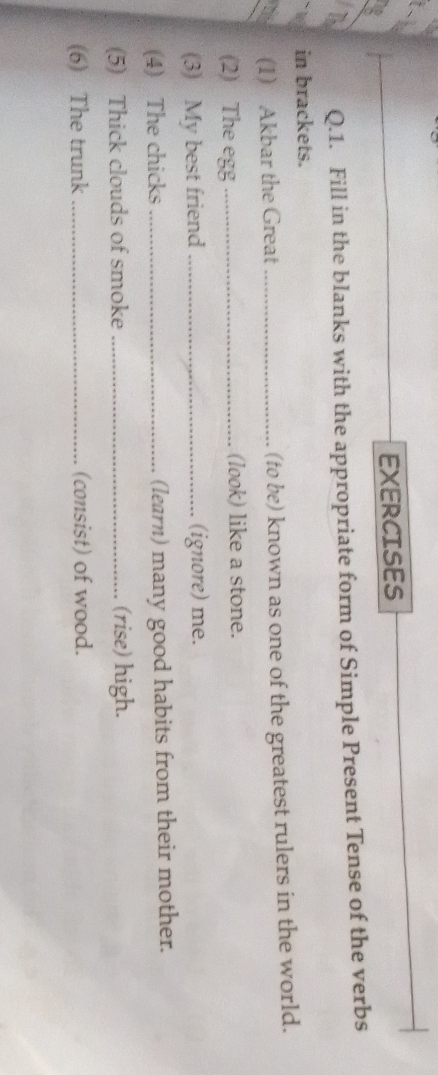 EXERCISES Q.1. Fill in the blanks with the appropriate form of Simple ...