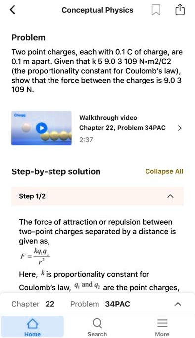 SOLVED: Conceptual Physics Problem Two point charges each with 0.1 C of ...