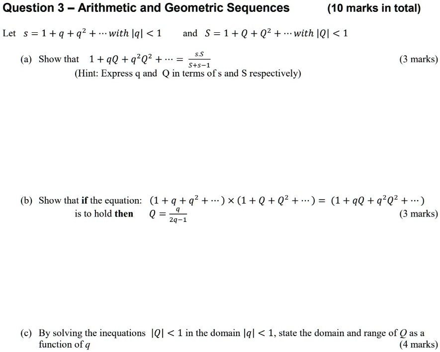SOLVED:Question 3 - Arithmetic and Geometric Sequences (10 marks in ...
