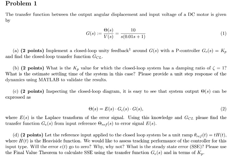 SOLVED: Please help! Transfer function problem Problem 1 The transfer ...