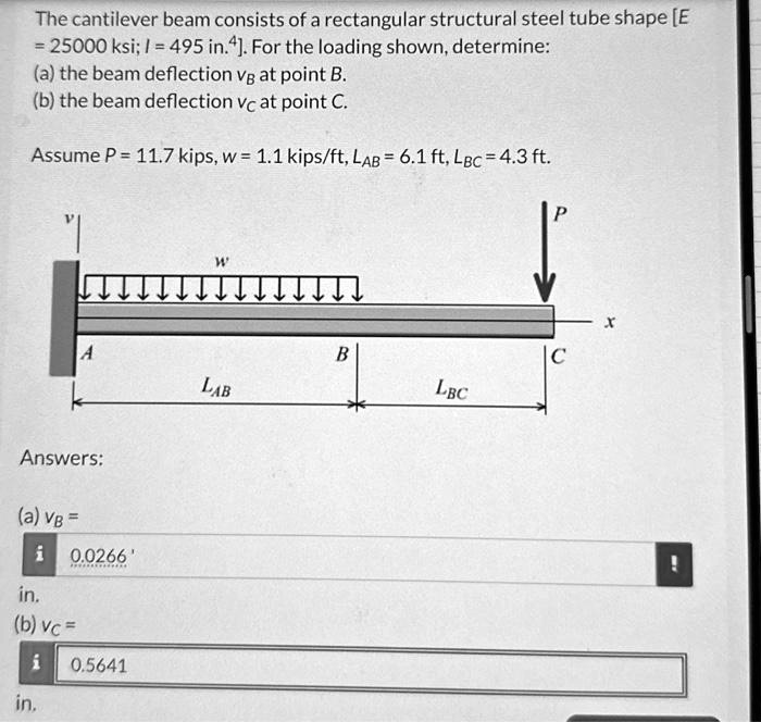 SOLVED: The cantilever beam consists of a rectangular structural steel tube shape [E = 25000 ksi ...