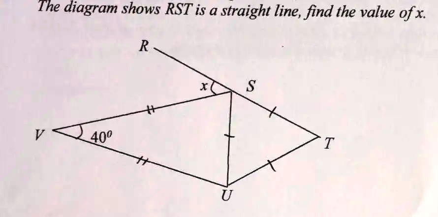 SOLVED: The diagram shows RST is a straight line, find the value ofx R ...