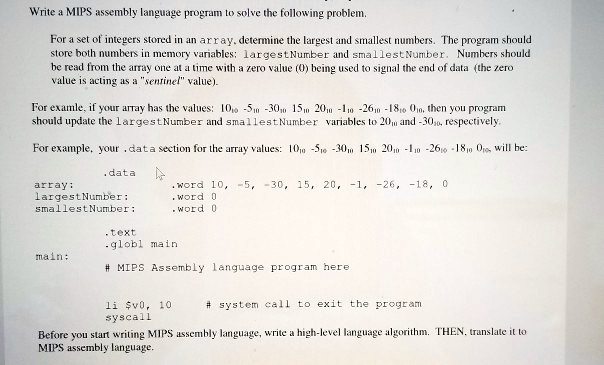 Write a MIPS assembly language program to solve the following problem ...
