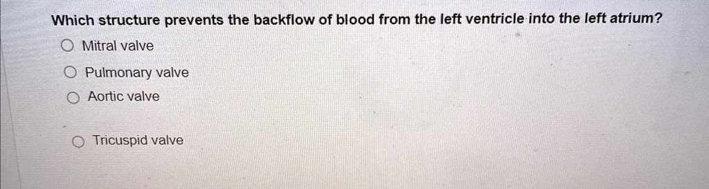 Which structure prevents the backflow of blood from the left ventricle ...