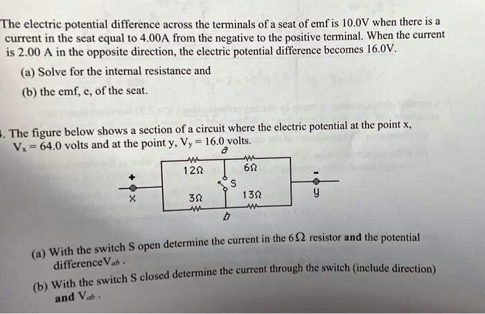 the electric potential difference across the terminals ofa seat of emf ...