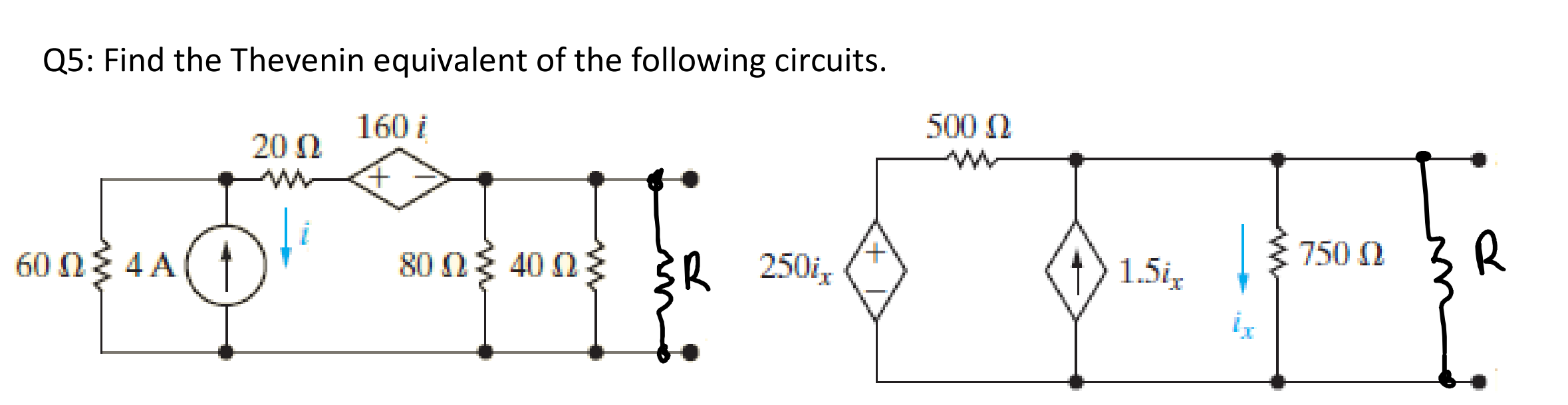 Q5: Find the Thevenin equivalent of the following circuits.