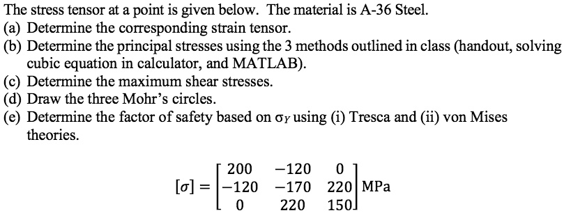 SOLVED: The stress tensor at a point is given below. The material is A ...