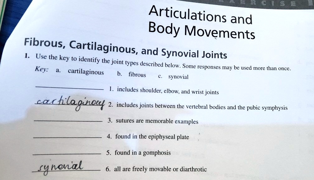 SOLVED: Use the key to identify the joint types described below. Some ...