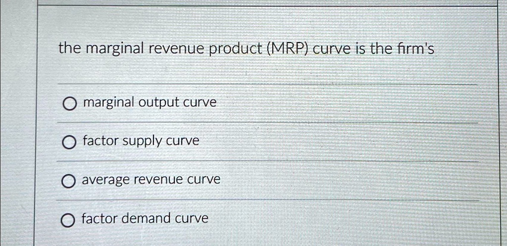 SOLVED: the marginal revenue product (MRP) curve is the firm's marginal ...