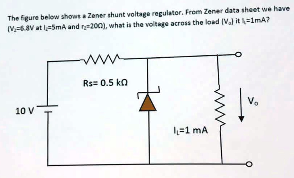 SOLVED: The figure below shows a Zener shunt voltage regulator. From the Zener data sheet, we ...