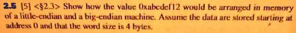 Solved 25 5 Show How The Value 0xabcdef12 Would Be Arranged In Memory Of A Little Endian And 