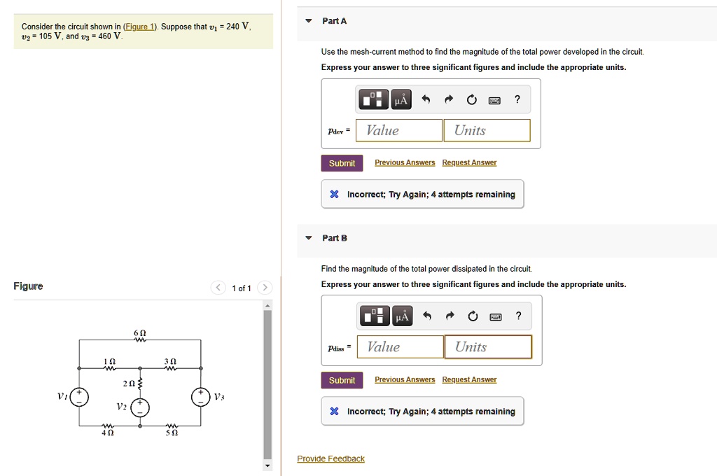 SOLVED: Consider the circuit shown (Figure 1). Suppose that V1 = 240 V, V2 = 105 V, and V3 = 460 ...
