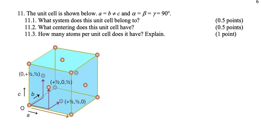 SOLVED:11. The unit cell is shown below. a = b # c and 0 = B=y= 909 11. ...