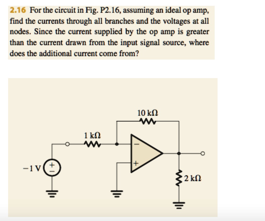 SOLVED: 2.16 For the circuit in Fig: P2.16, assuming an ideal op amp, find the currents through ...