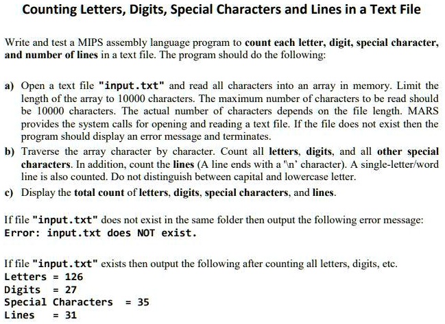 SOLVED: Counting Letters, Digits, Special Characters, and Lines in a ...