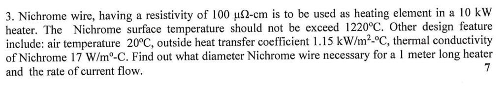 SOLVED: Nichrome wire, having a resistivity of 100 Î¼Î©-cm, is to be ...