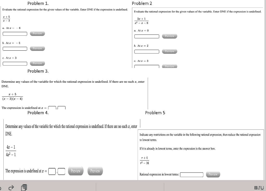 SOLVED:Problem 1 Problem 2 Evaluate tle rational expression for the ...