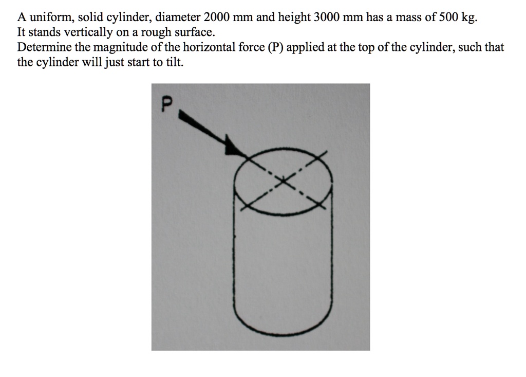 A uniform, solid cylinder, diameter 2000 mm and height 3000 mm has a ...